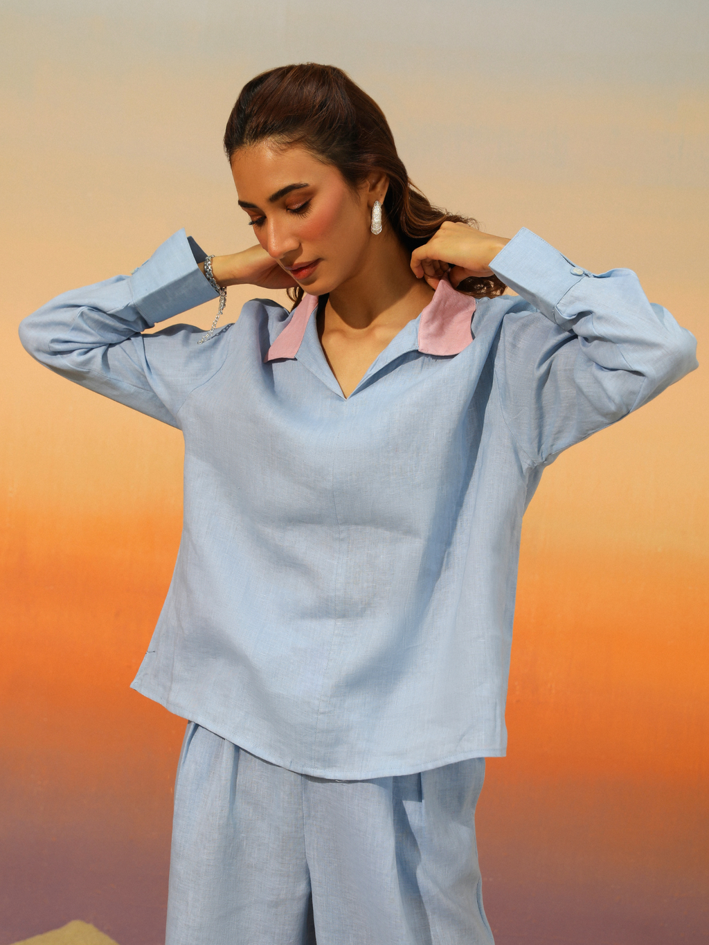 Buy Sailor Collar Linen Co ord Set with Pants – COSSET CLOTHING