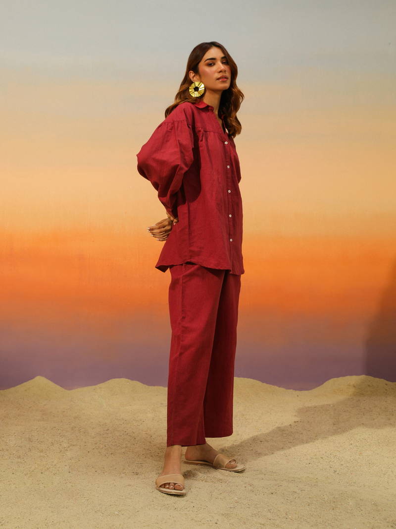 Shop Premium Linen Co-ord Set in Maroon for Women – COSSET CLOTHING