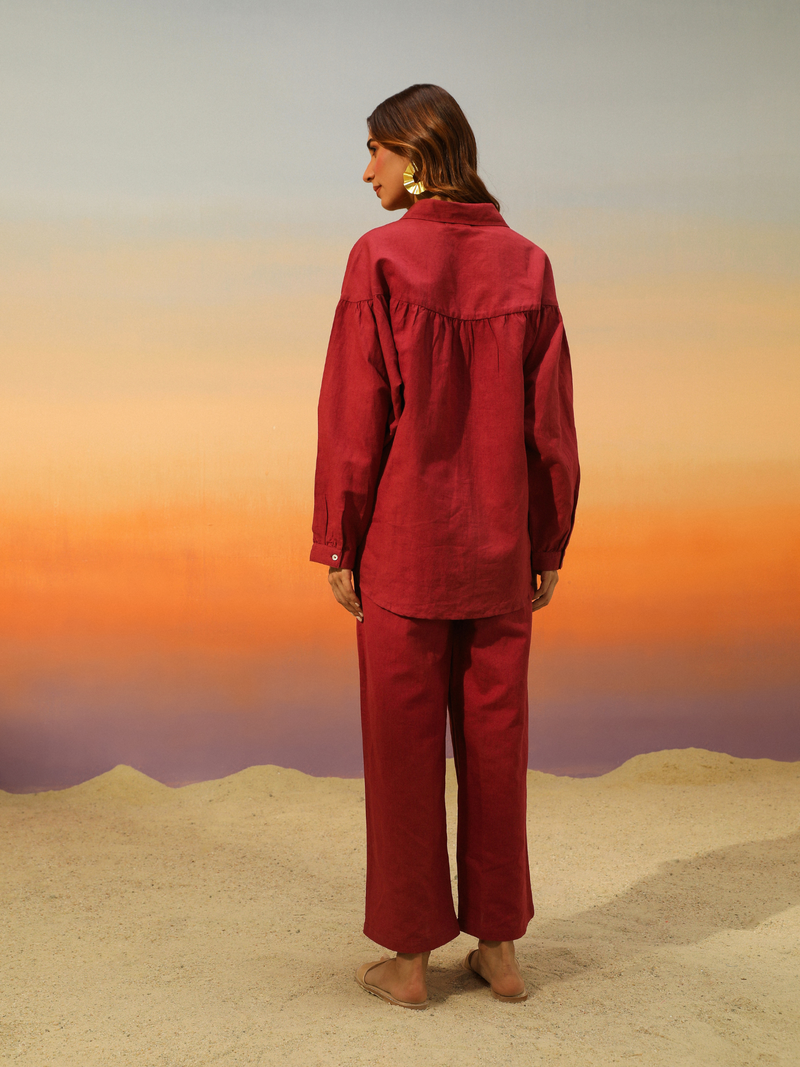 Shop Premium Linen Co-ord Set in Maroon for Women – COSSET CLOTHING