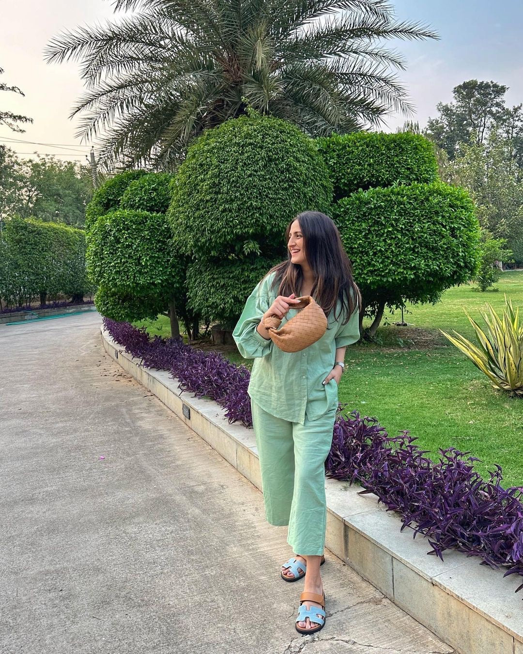 Shop Premium Linen Co-ord Set in Sage Green for Women